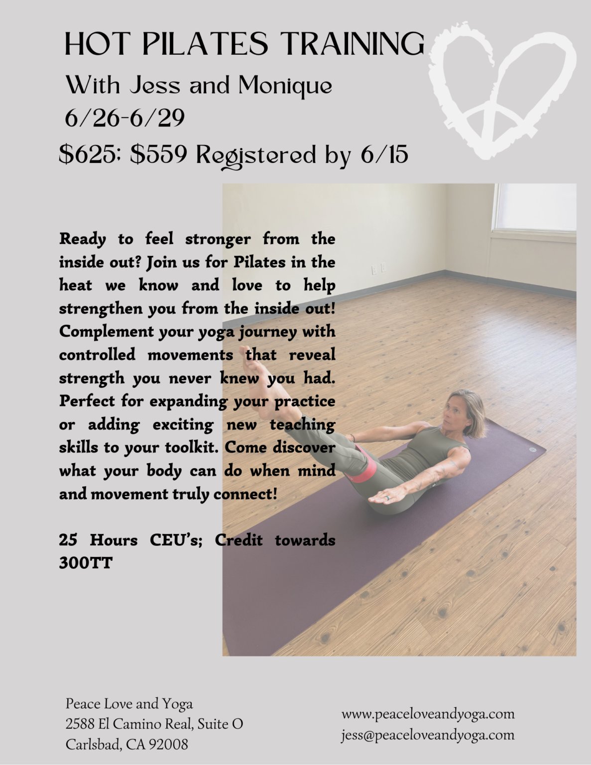 Hot Pilates Teacher Training - peace love and yoga
